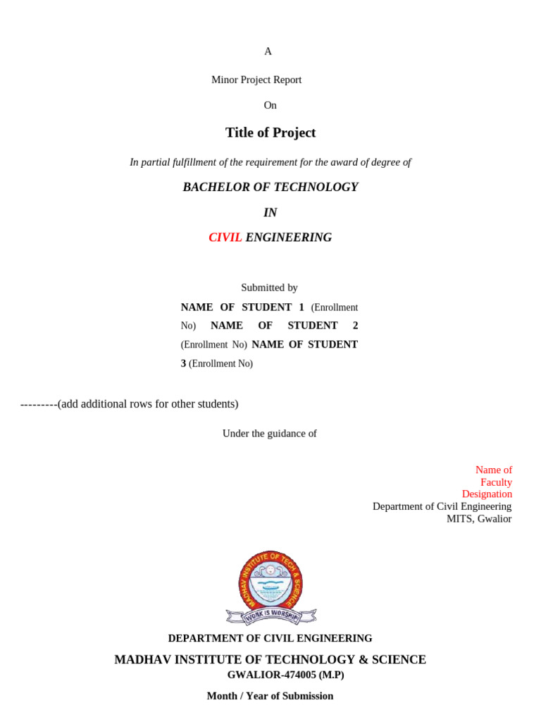 Minor PROJECT Report Format VTH Sem VI TH Sem | PDF | Government Of India