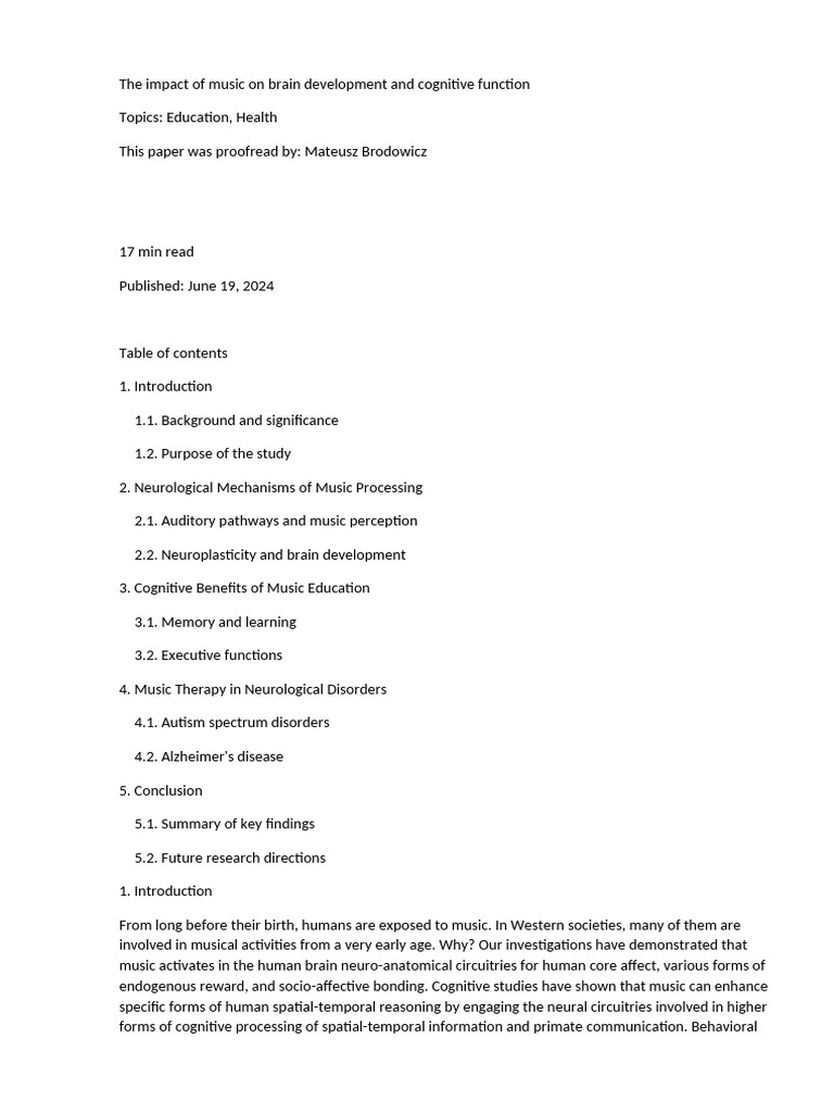 The Impact of Music on Brain Development and Cognitive Function | PDF ...