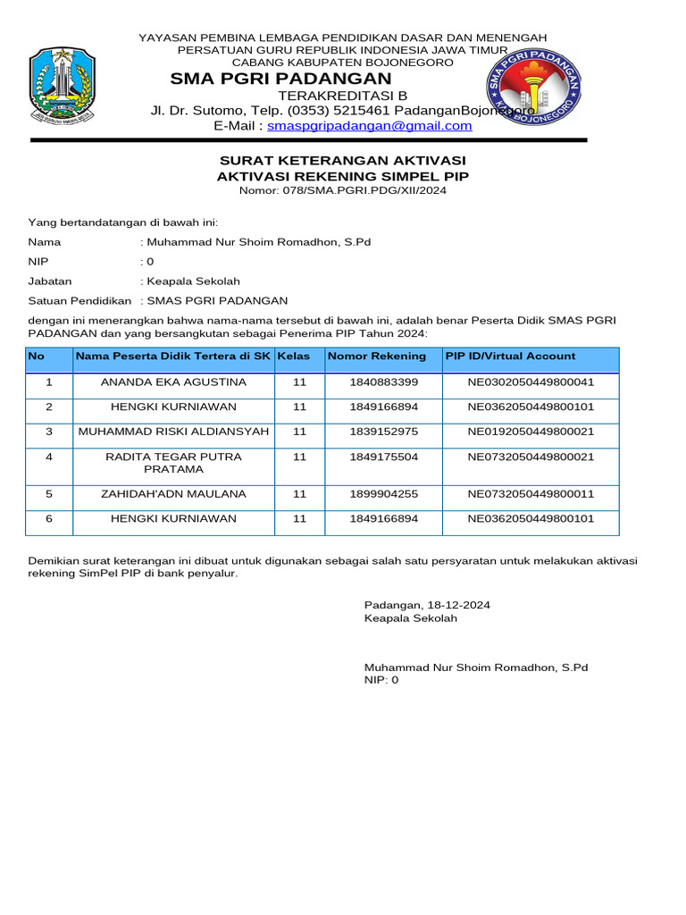Surat Keterangan Aktivasi PIP Nominasi Tahun 2024, SMAS PGRI PADANGAN - 078_SMA.PGRI.PDG_XII ...