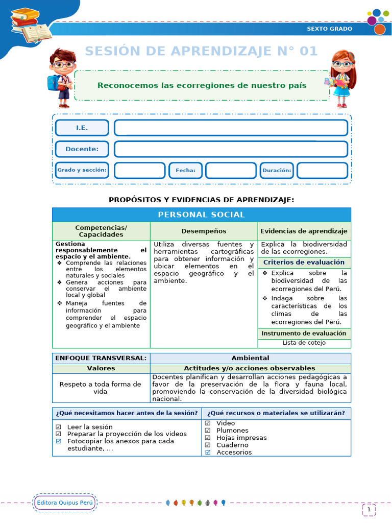 Sesiones de Aprendizaje - Semana 1 - UD VII - Editora Quipus Perú | PDF | Evaluación | Aprendizaje