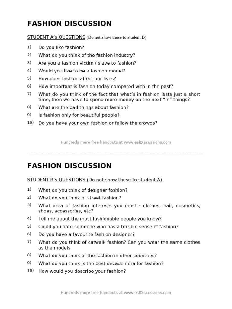 Fashion Discussion Questions | PDF