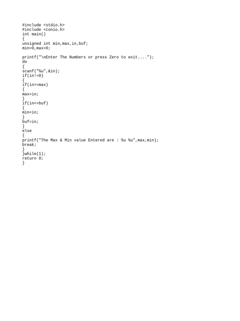 C Program to Find Min and Max Values | PDF