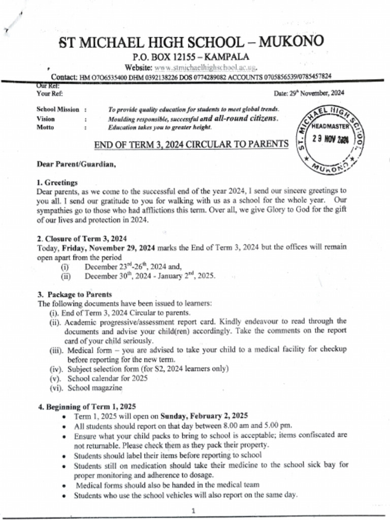 Eoy Circular To Parents 2024 | PDF