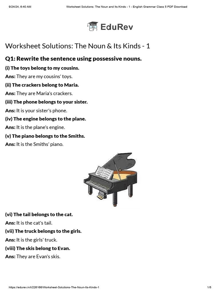 Worksheet Solutions - The Noun and Its Kinds - 1 - English Grammar ...