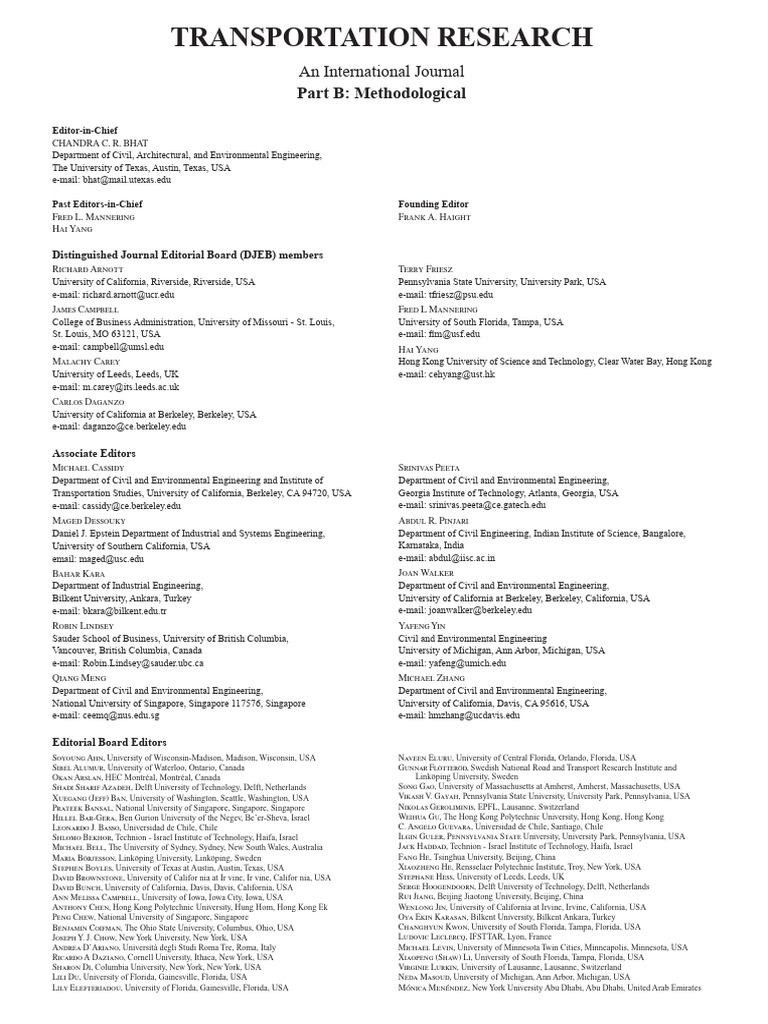 Editorial Board - 2024 - Transportation Research Part B Methodological ...