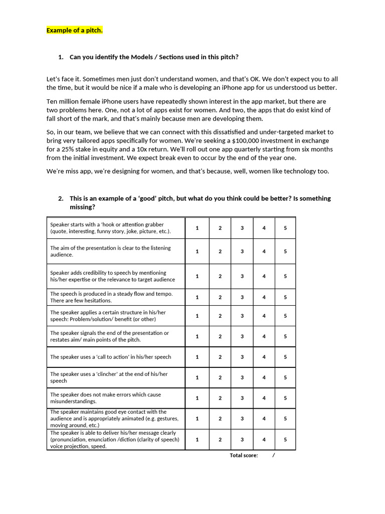 Example of a good pitch | PDF | Speech | Communication