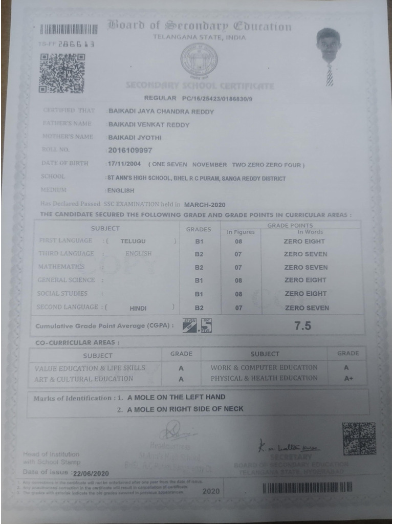 10th Marksheet | PDF