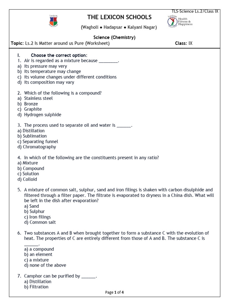 11 - TLS - Class IX - Science (Chemistry) - Is Matter Around Us Pure ...