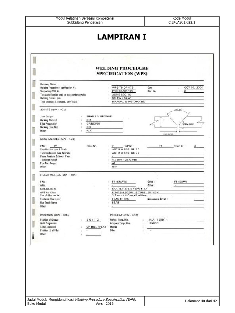 C.24las01.022.1 Mengidentifikasi Welding Procedure Specification WPS | PDF