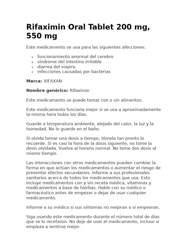 Rifaximin Oral Tablet 200 mg | PDF | Medicamentos con receta | Diarrea