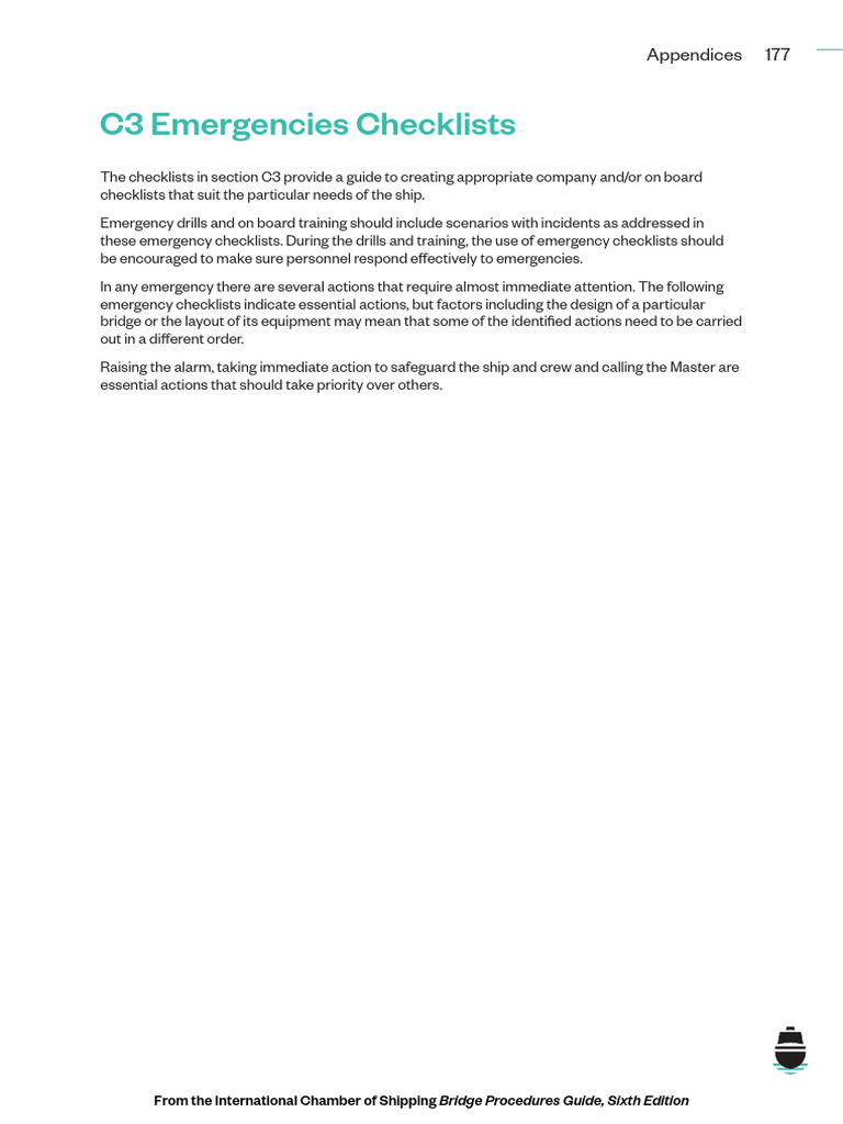 ICS BPG6 - C3 Emergencies Checklists | PDF | Ships | Emergency