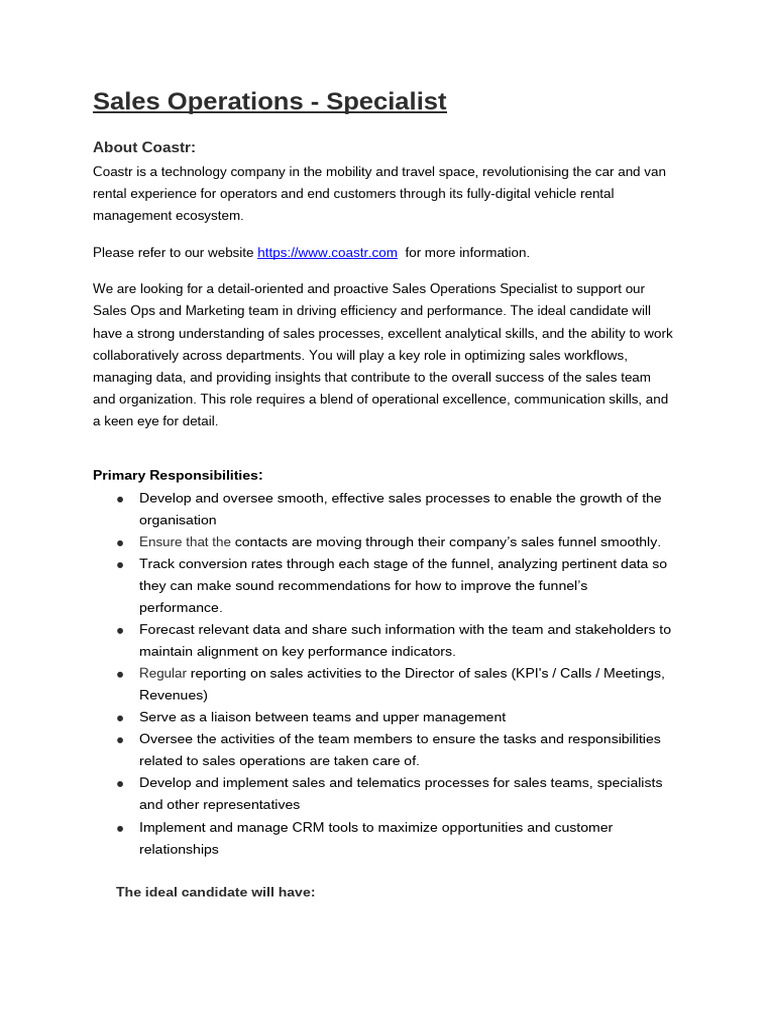 JD Sales Operations Specialist | PDF | Customer Relationship Management ...