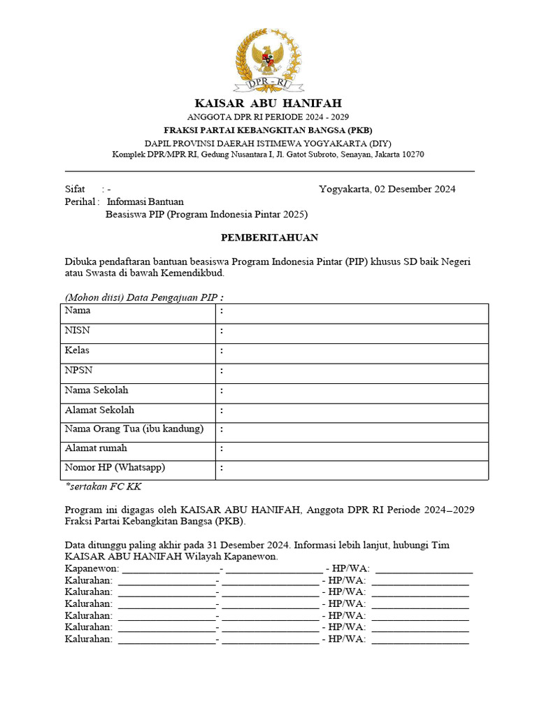 FORM AJUAN PIP KAISAR ABU HANIFAH | PDF