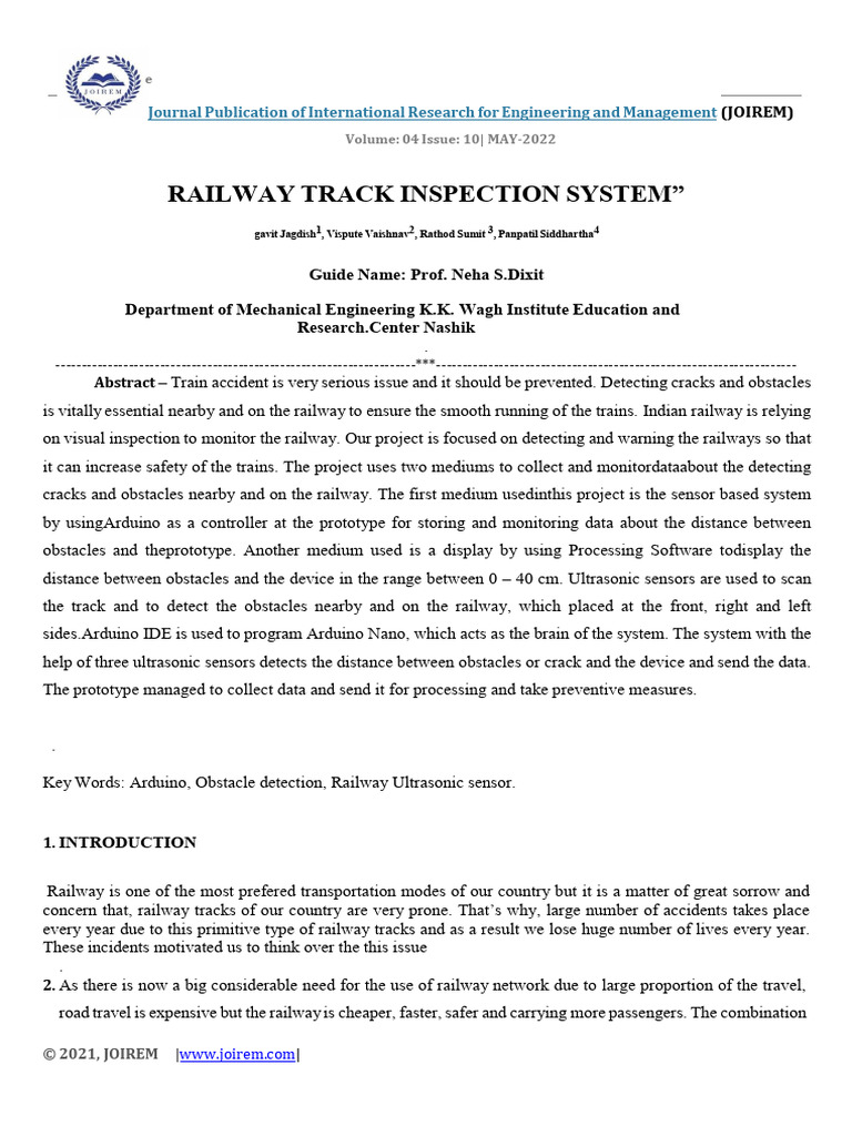 Railway Track Inspection System | PDF | Ultrasound | Rail Transport