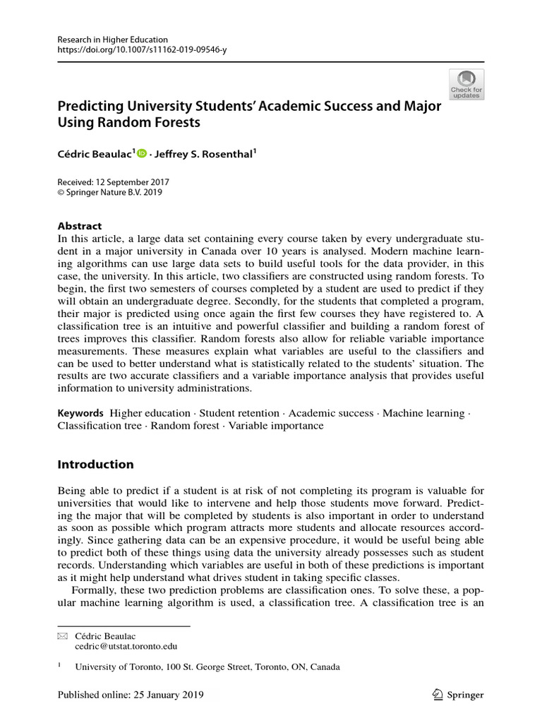 Predicting University Students’ Academic Success and Major Using Random Forests | PDF ...