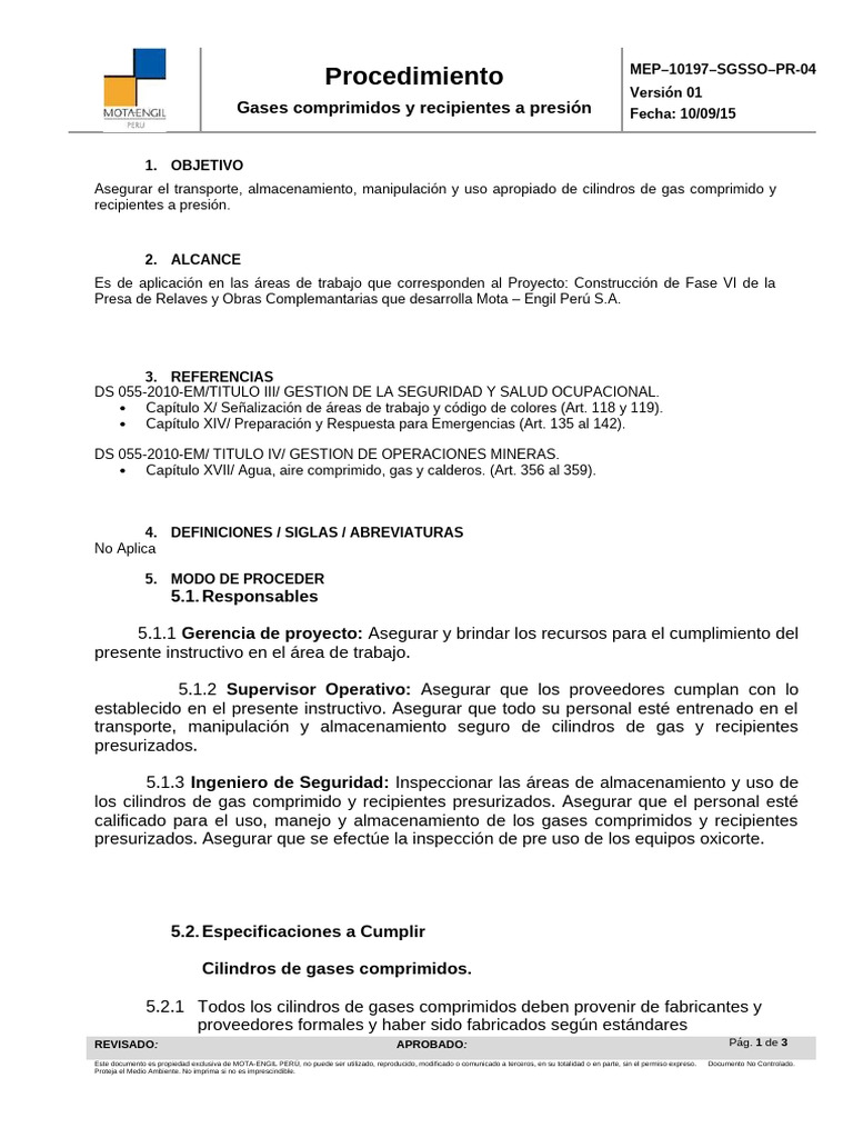 Procedimiento Gases Comprimidos | PDF | Presión