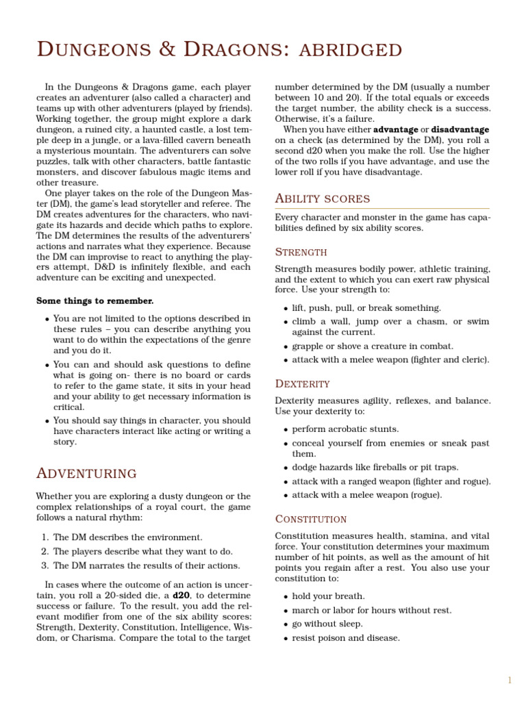dnd-abridged | PDF | Dungeons & Dragons