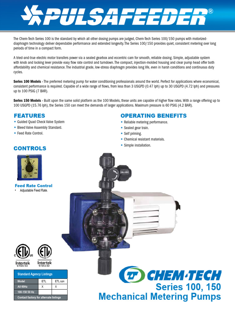 Pulsafeeder Chem-Tech Series 100-150 Metering Pump Datasheet | PDF ...