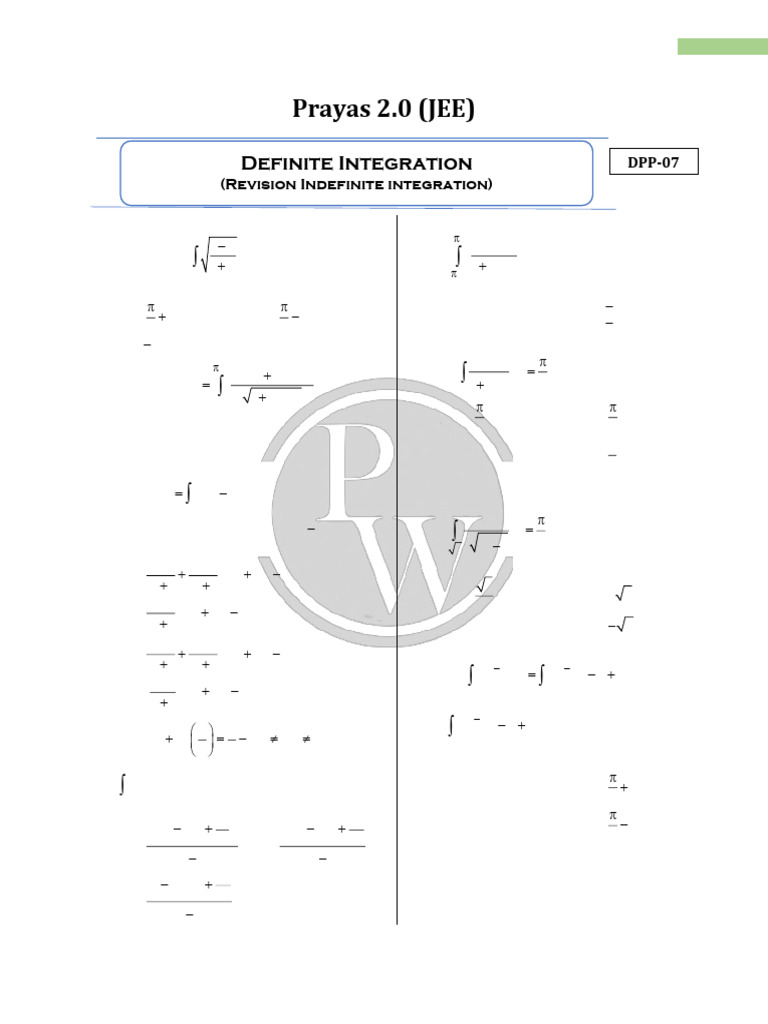 Integrals DPP 07 of Lec 09 61ef862e19fd410018627a42 | PDF | Calculus | Special Functions