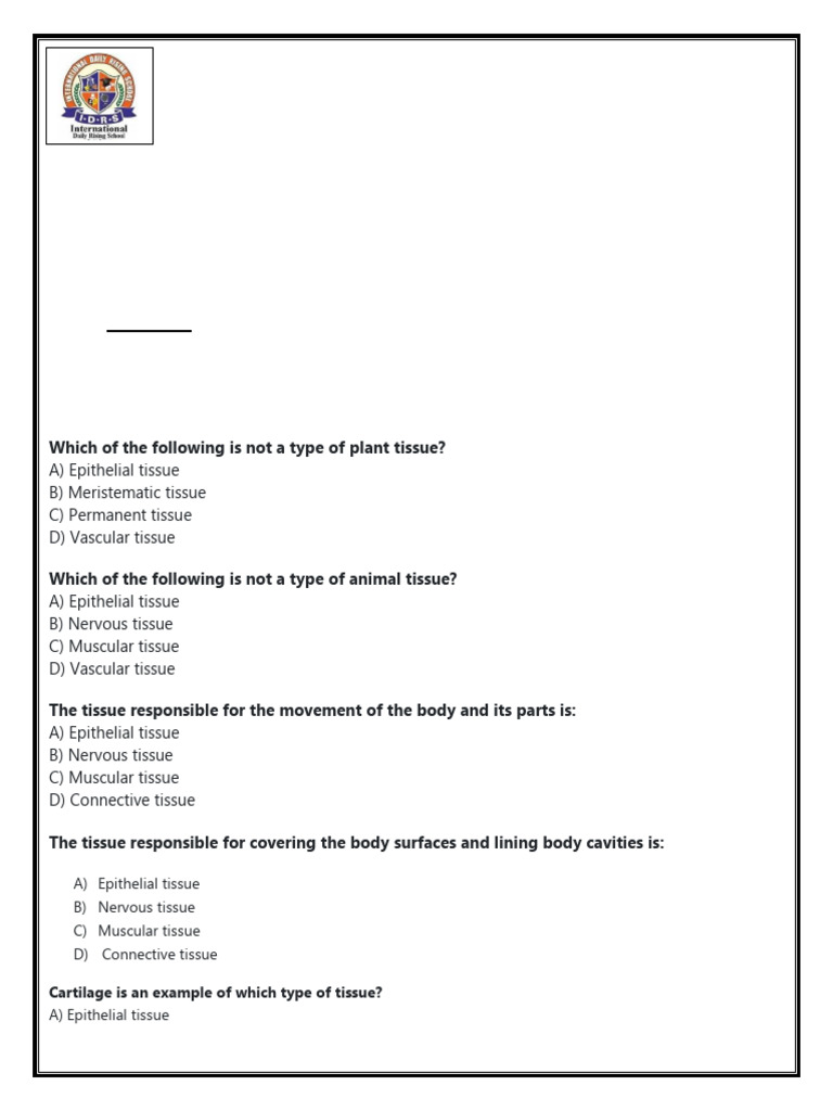 Worksheet Class 9 Animal Tissue | PDF