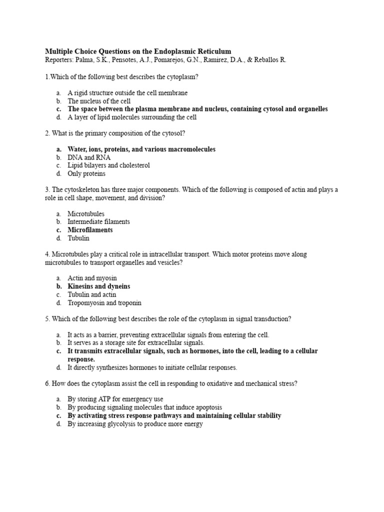 Cytoplasm-Answer-Key | PDF | Cytoskeleton | Cytoplasm