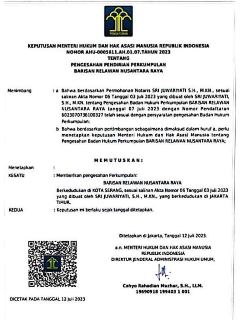 SK Kementrian Hukum Dan Ham | PDF