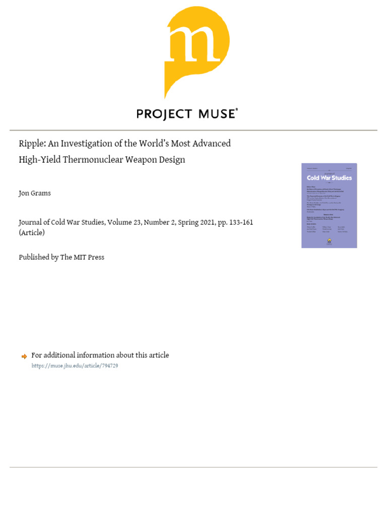 Project Muse 794729 | PDF | Nuclear Fusion | Nuclear Weapons