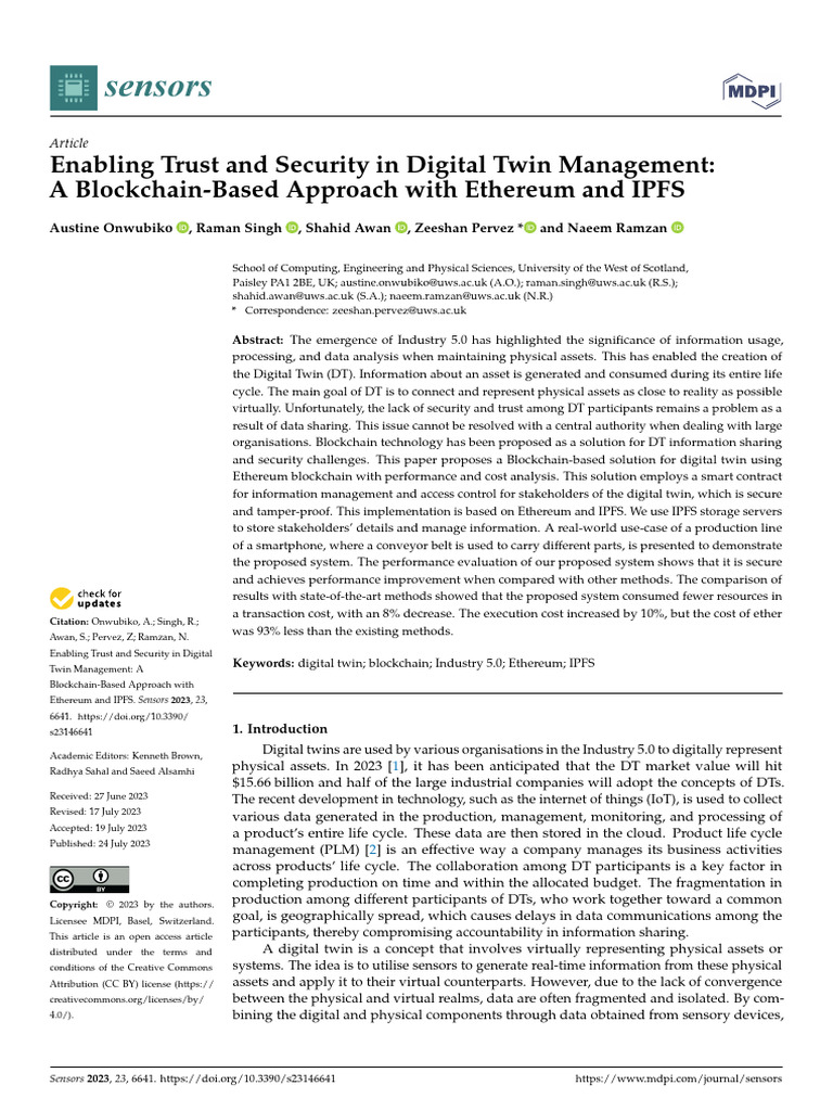 Enabling Trust and Security in Digital Twin Manage | PDF | Information ...