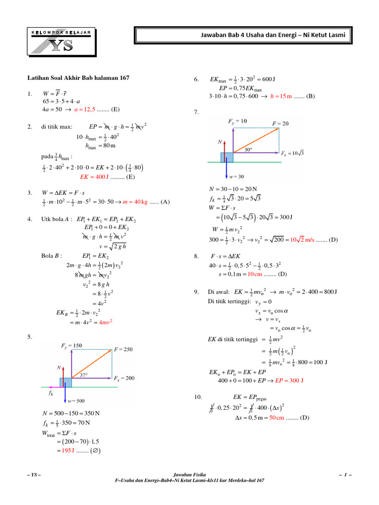 F-Bab 4 Usaha Dan Energi Ni Ketut Lasmi Kls 11 Kurikulum Merdeka Latihan Soal Akhir Bab Hal 16 | PDF