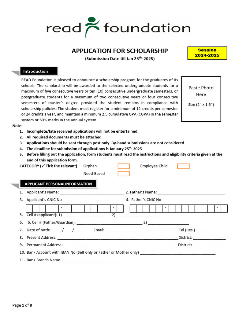 READ Foundation Scholarship 2025 Application | PDF | Academic Degree ...