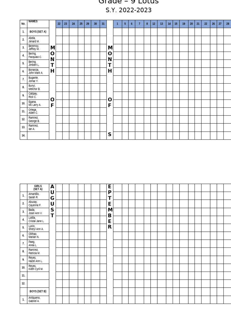 G9 Attendance Sheet | PDF