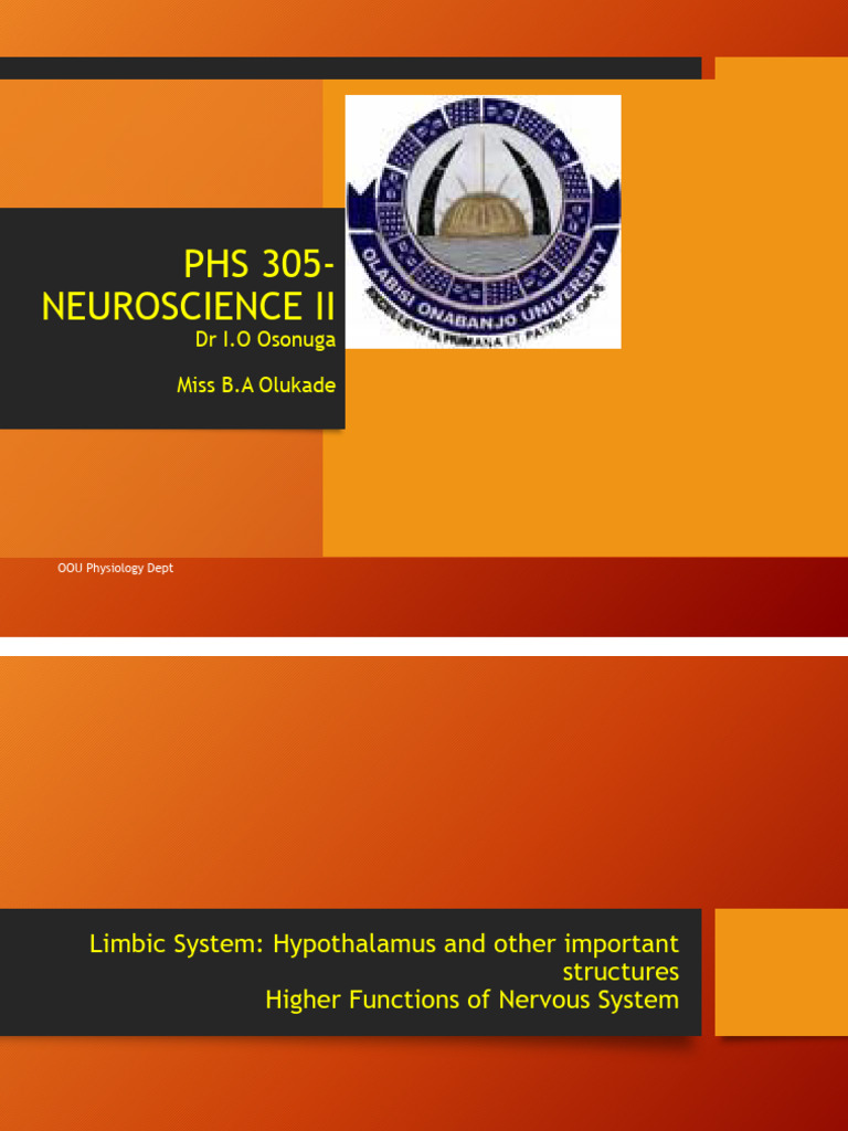 PHS 305-Limbic System_Higher Functions of the Nervous System............-1 | PDF | Hypothalamus ...
