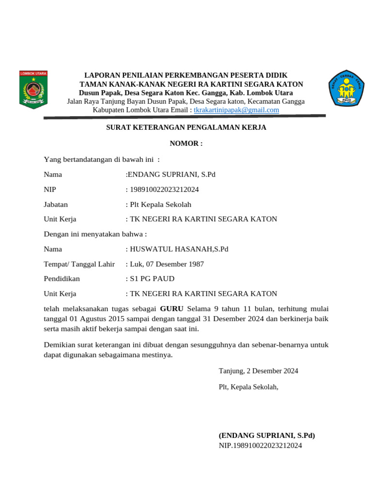 Surat Pengalam Kerja | PDF