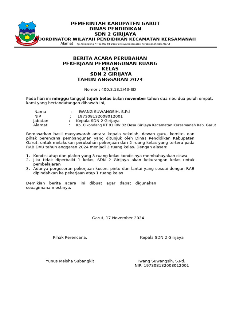 Berita Acara Perubahan Bangunan | PDF