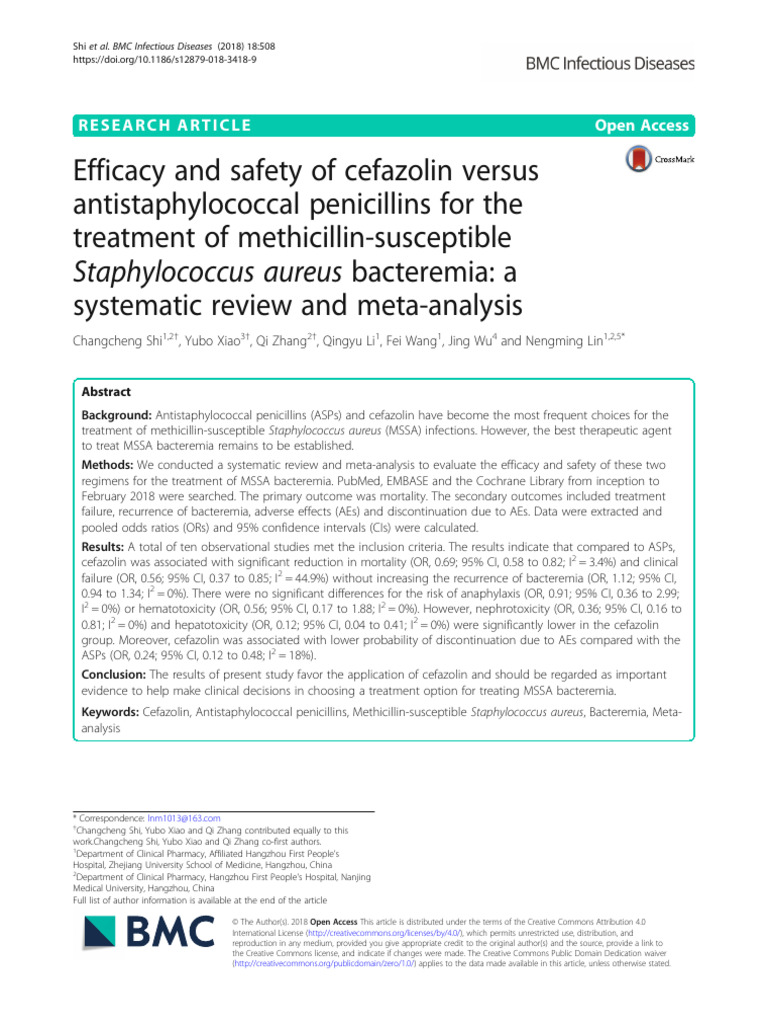 Penicillins Vs Cefazolin in MSSA | PDF | Staphylococcus Aureus ...