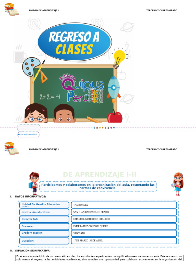 Unidad de Aprendizaje I-II - 2024 - Editora Quipus Perú | PDF | Evaluación | Las emociones
