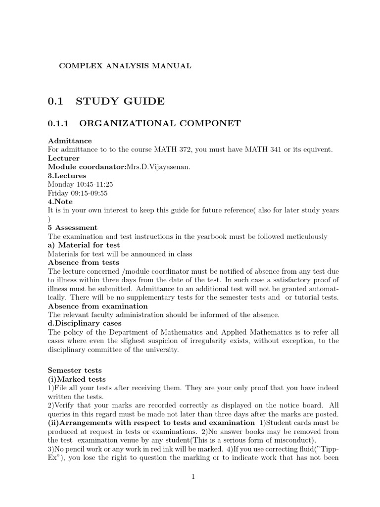 Complex Analysis Study Guide | PDF | Complex Number | Numbers