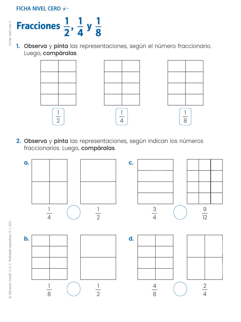 Fracciones: Un cuarto y un octavo | PDF