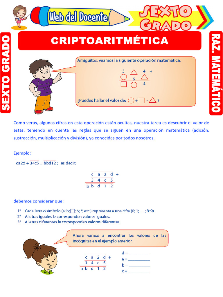 Criptoaritmética para Sexto Grado de Primaria | PDF