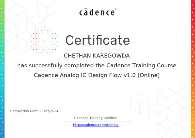 Cadence Analog IC Design Course Completion | PDF