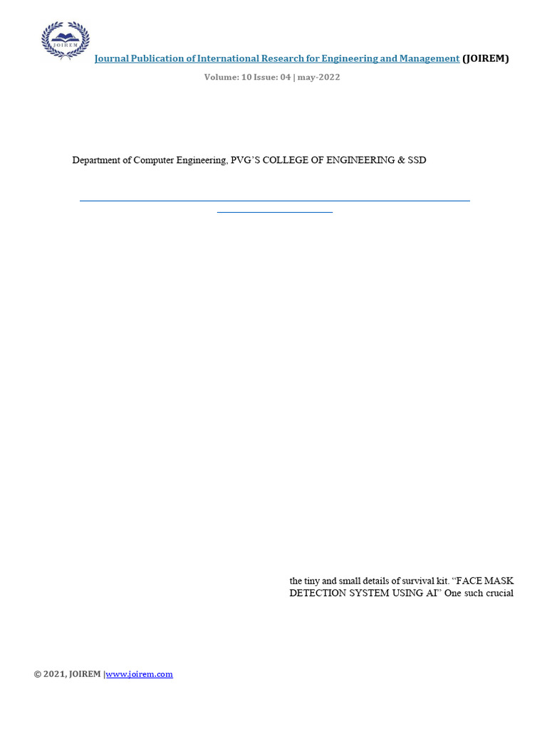 FACE MASK DETECTION SYSTEM USING AI | PDF | Deep Learning | Artificial ...