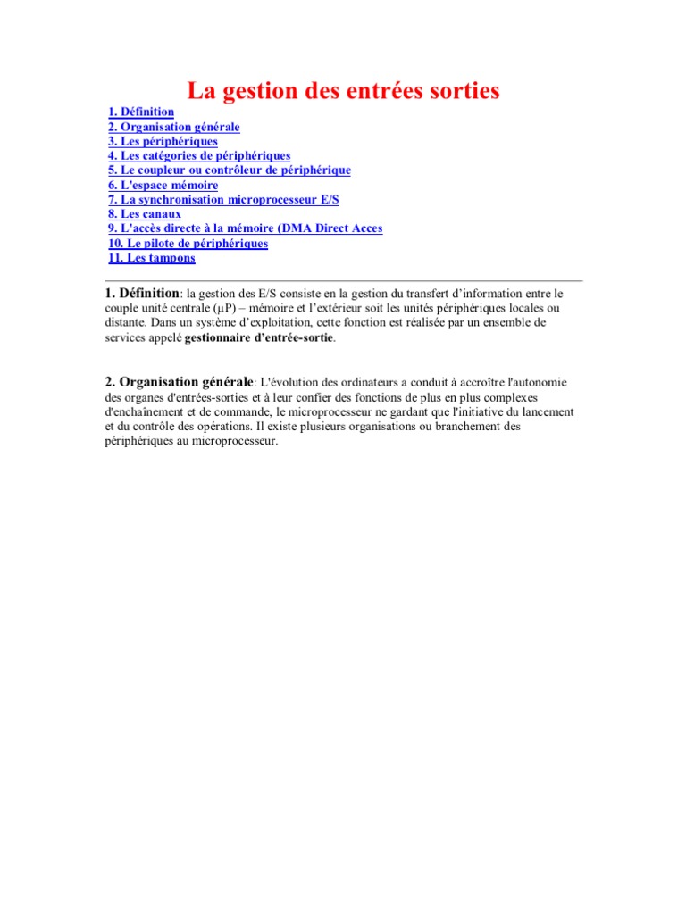 Gestion des entrées/sorties | PDF | Entrée/Sortie | Microprocesseur