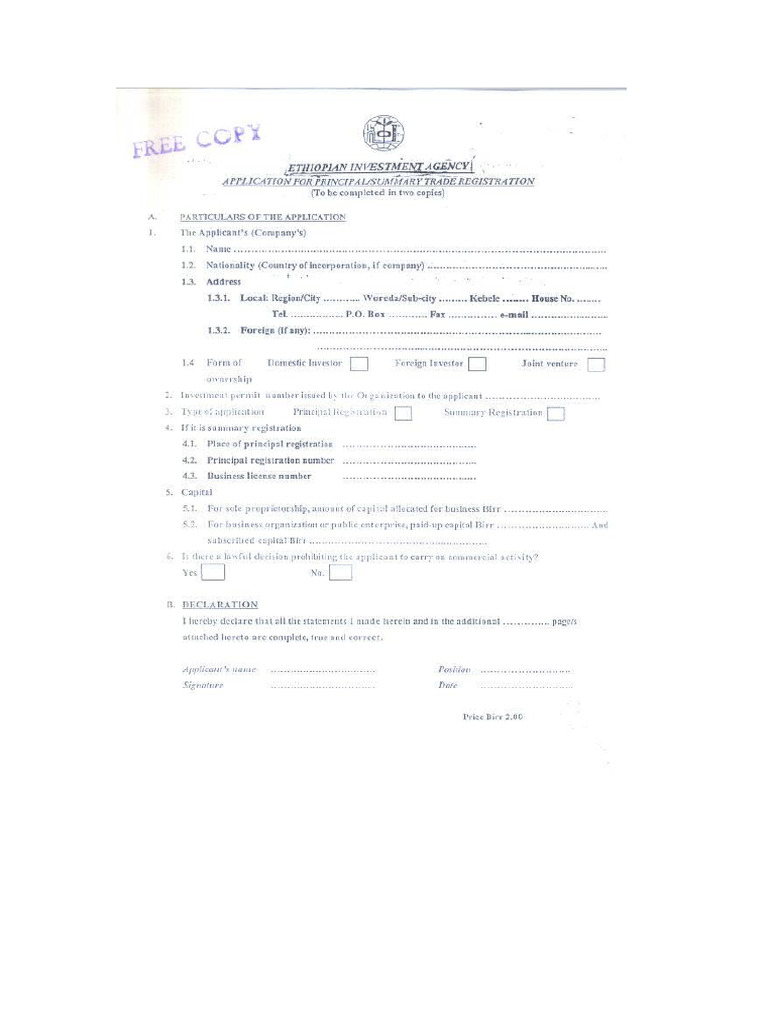 Application For Trade Registration | PDF