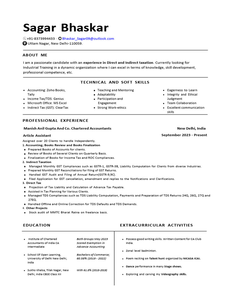 CV_Sagar Bhaskar | PDF | Taxes | Public Finance