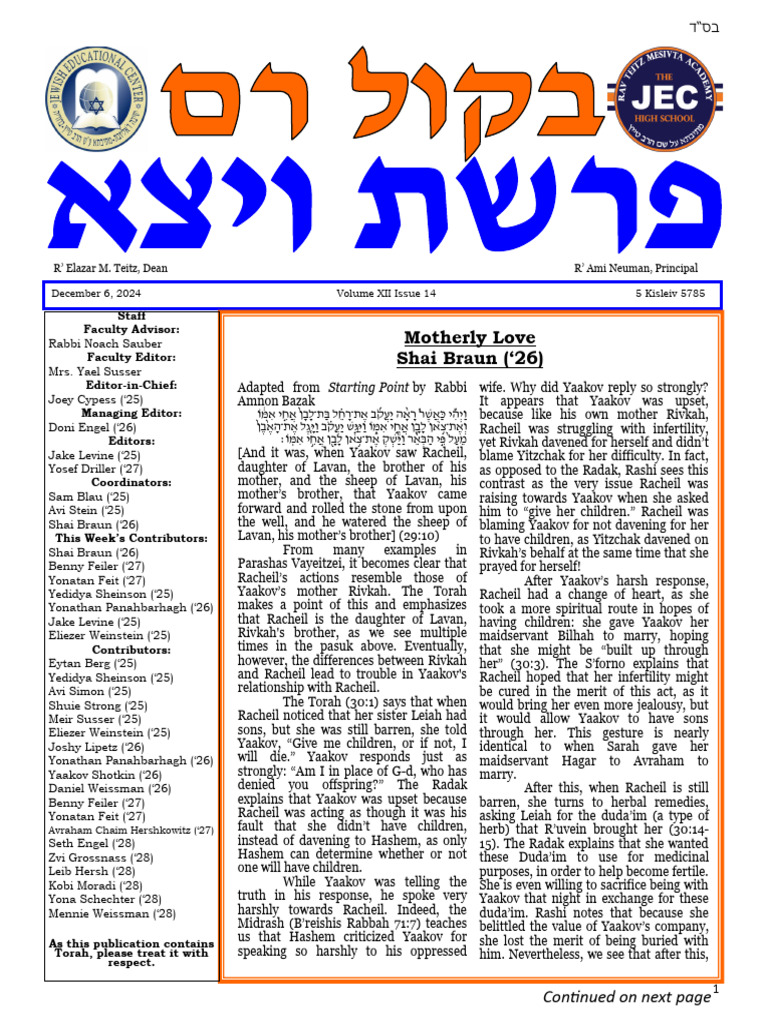 B'kol Ram Parashas Vayeitzei 5 Kisleiv 5785 12-6-24 pdf | PDF | Jewish ...