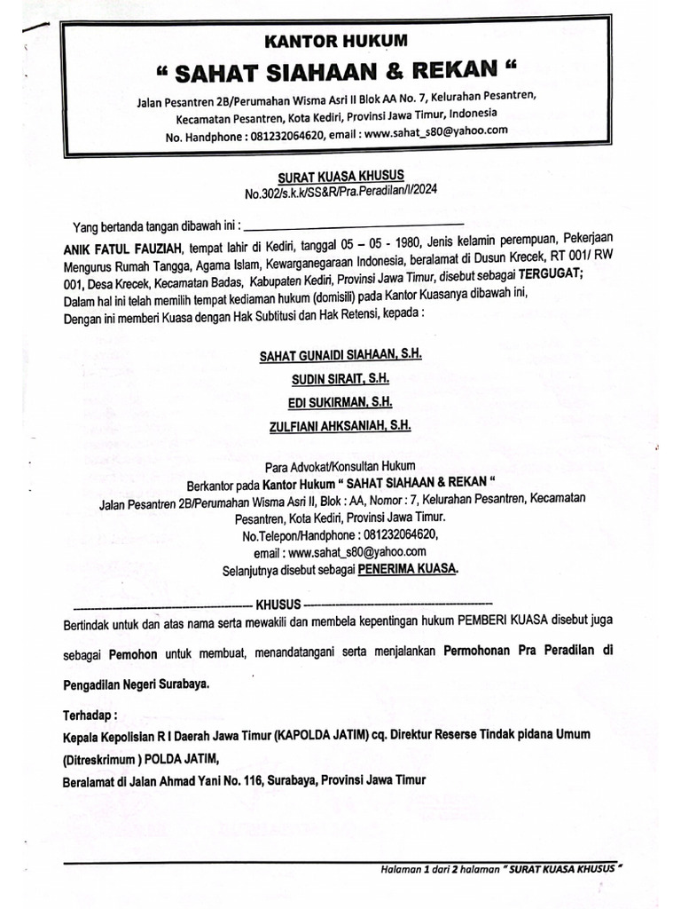 Surat Kuasa Pra Peradilan | PDF