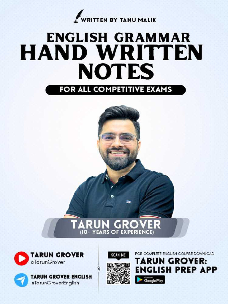 Tarun Grover English Grammar Notes May 2024 | PDF