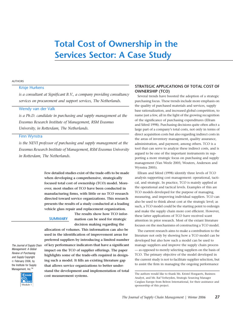 Total Cost of Ownership - Case Study | PDF | Supply Chain | Total Cost ...