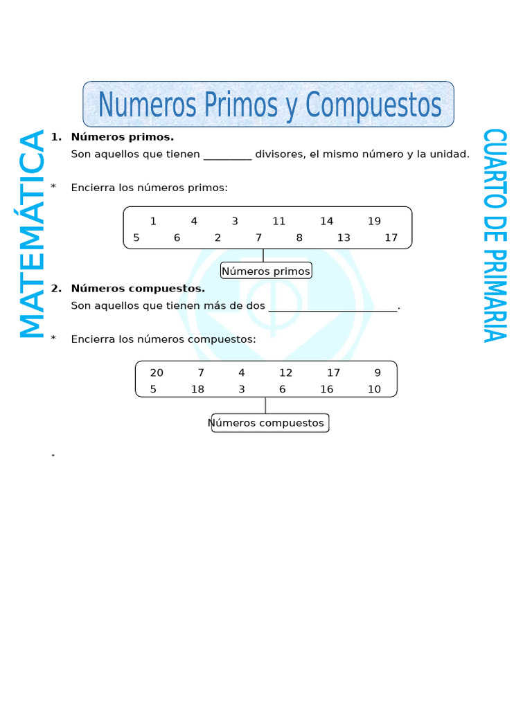 Ficha Numeros Primos y Compuestos para Cuarto de Primaria | PDF
