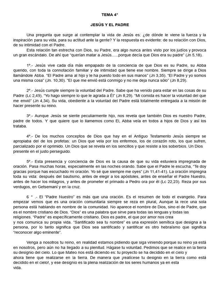 TEMA 4° JESÚS Y EL PADRE | PDF | Oración | Amor